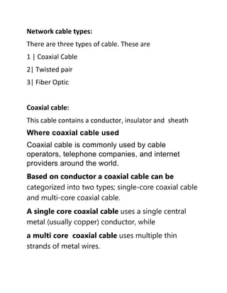 Cable & its description | PDF | Computer Networking | Computing