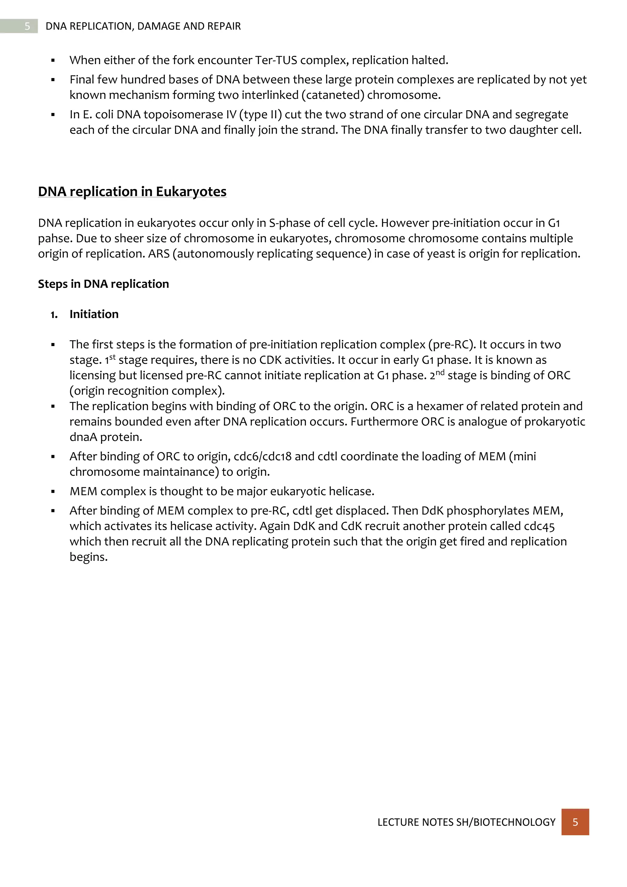 DNA REPLICATION DAMAGE AND REPAIR | PDF