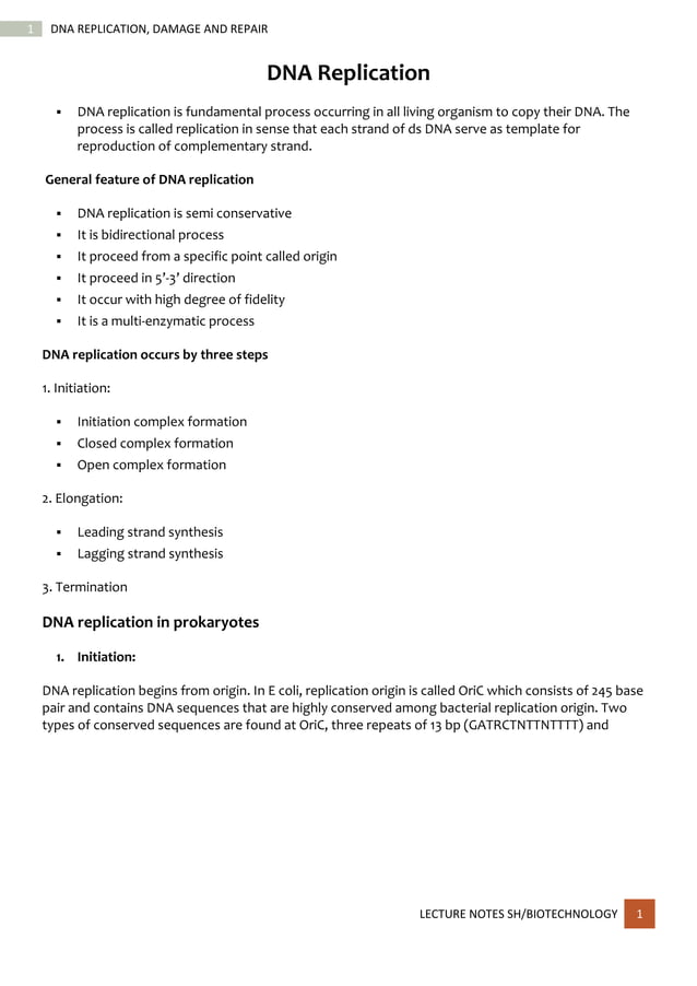 DNA REPLICATION DAMAGE AND REPAIR | PDF