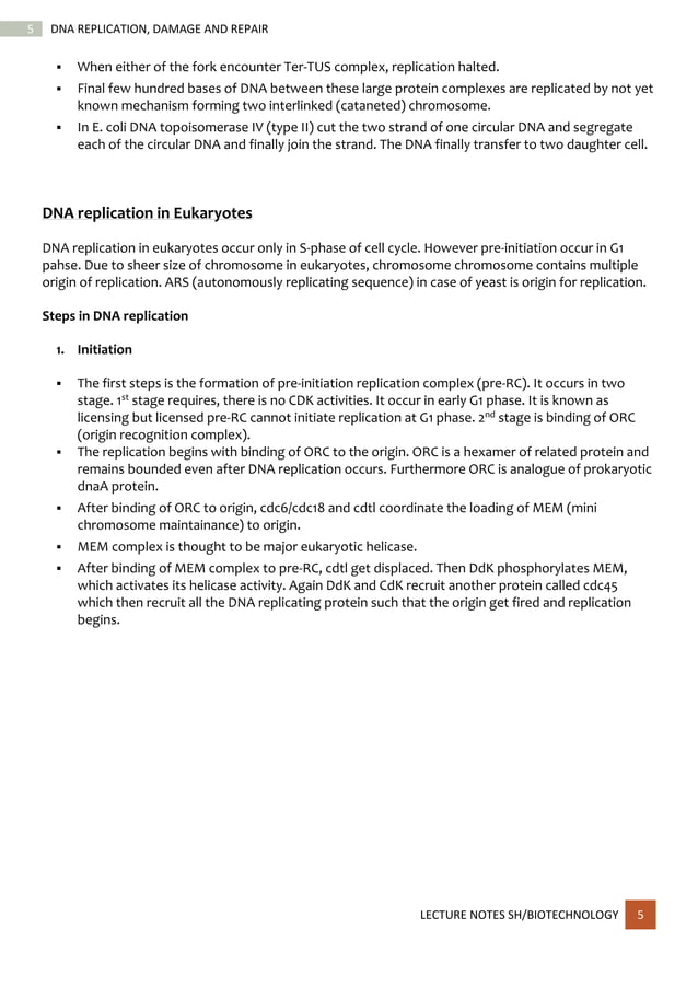 DNA REPLICATION DAMAGE AND REPAIR | PDF