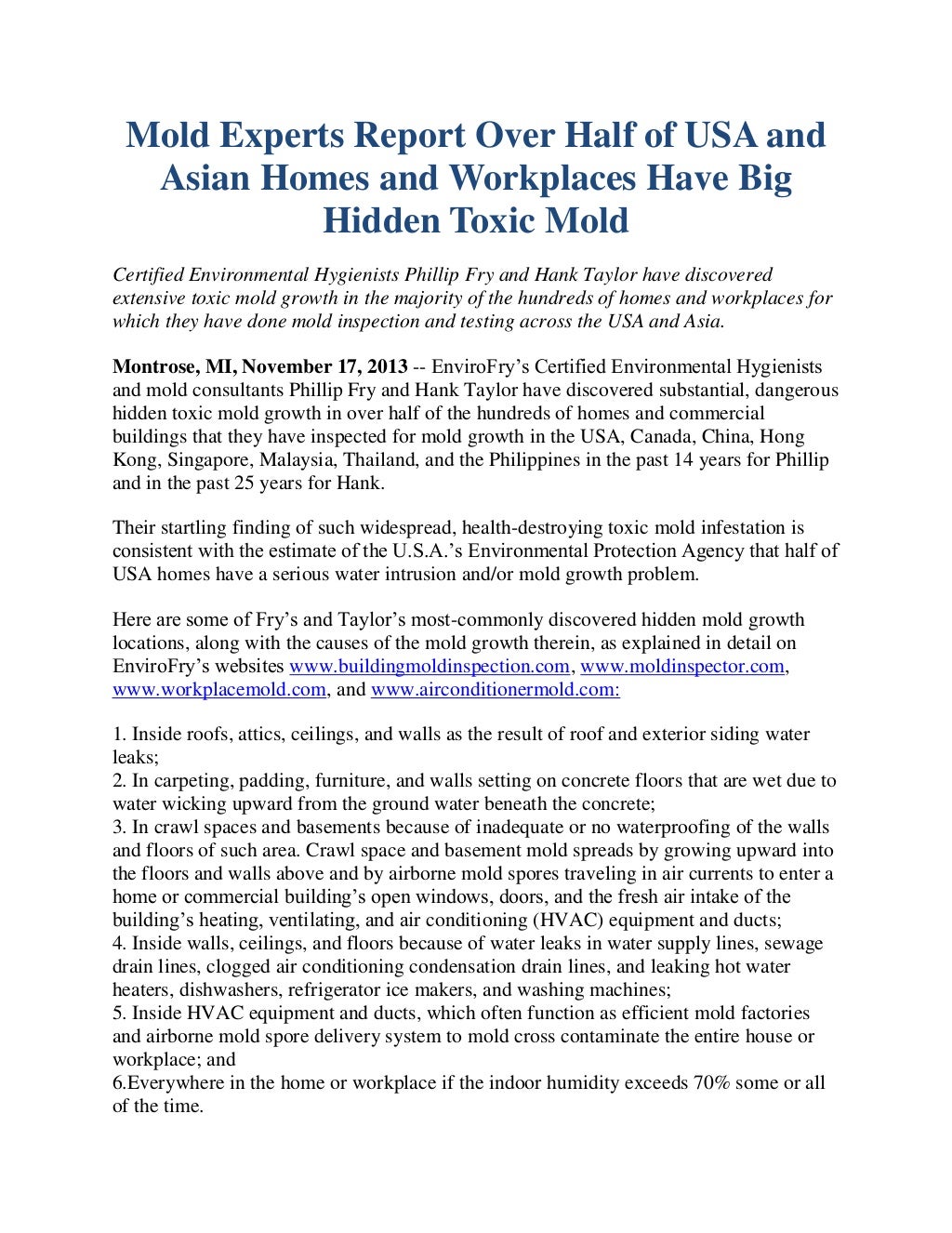 Mold Experts Report Over Half of USA and Asian Homes and Workplaces ...
