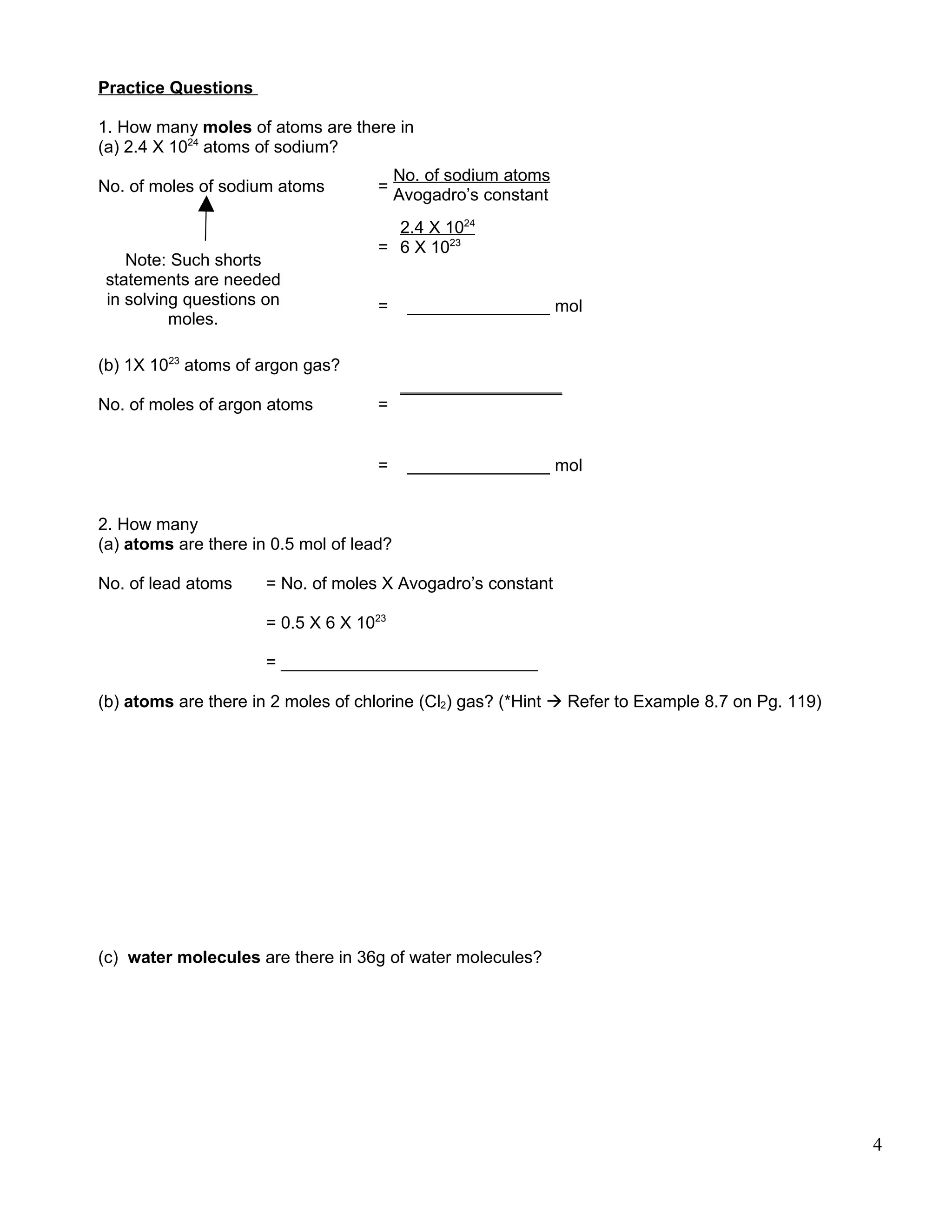 Mole And Molar Mass Notes | DOC | Chemistry | Science