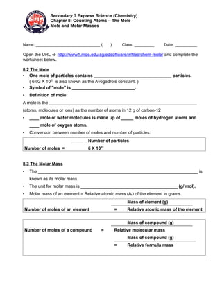 Mole And Molar Mass Notes | DOC | Chemistry | Science