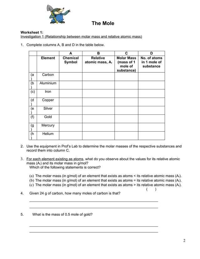 Mole And Molar Mass Notes | DOC | Chemistry | Science