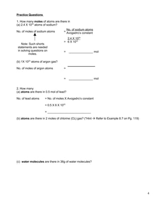 Mole And Molar Mass Notes | DOC | Chemistry | Science