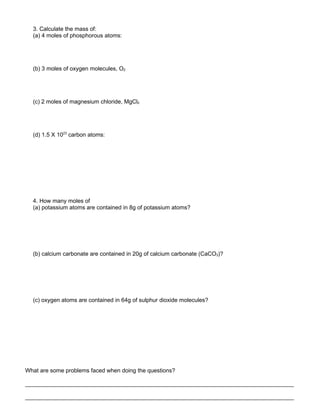 Mole And Molar Mass Notes | DOC | Chemistry | Science