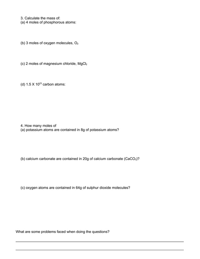 Mole And Molar Mass Notes | DOC | Chemistry | Science