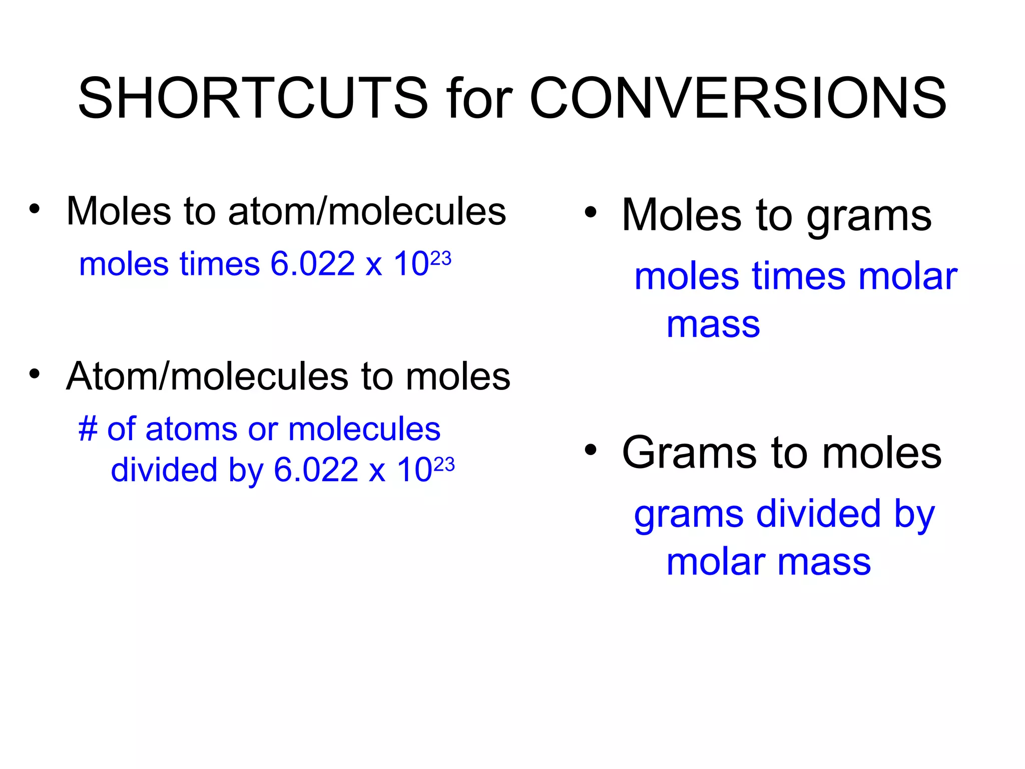 Mole calculations | PPT | Chemistry | Science