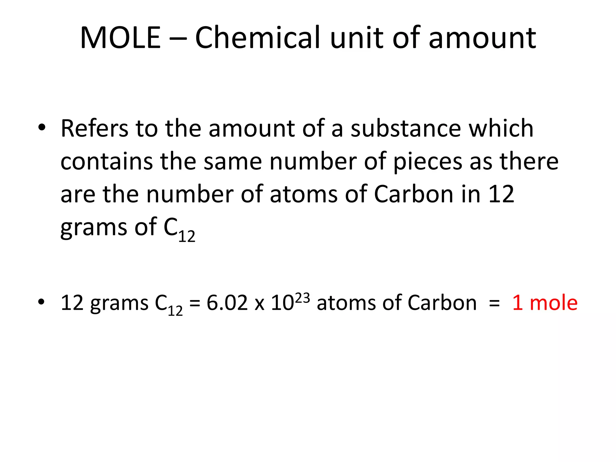 Mole – chemical unit of amount | PPTX