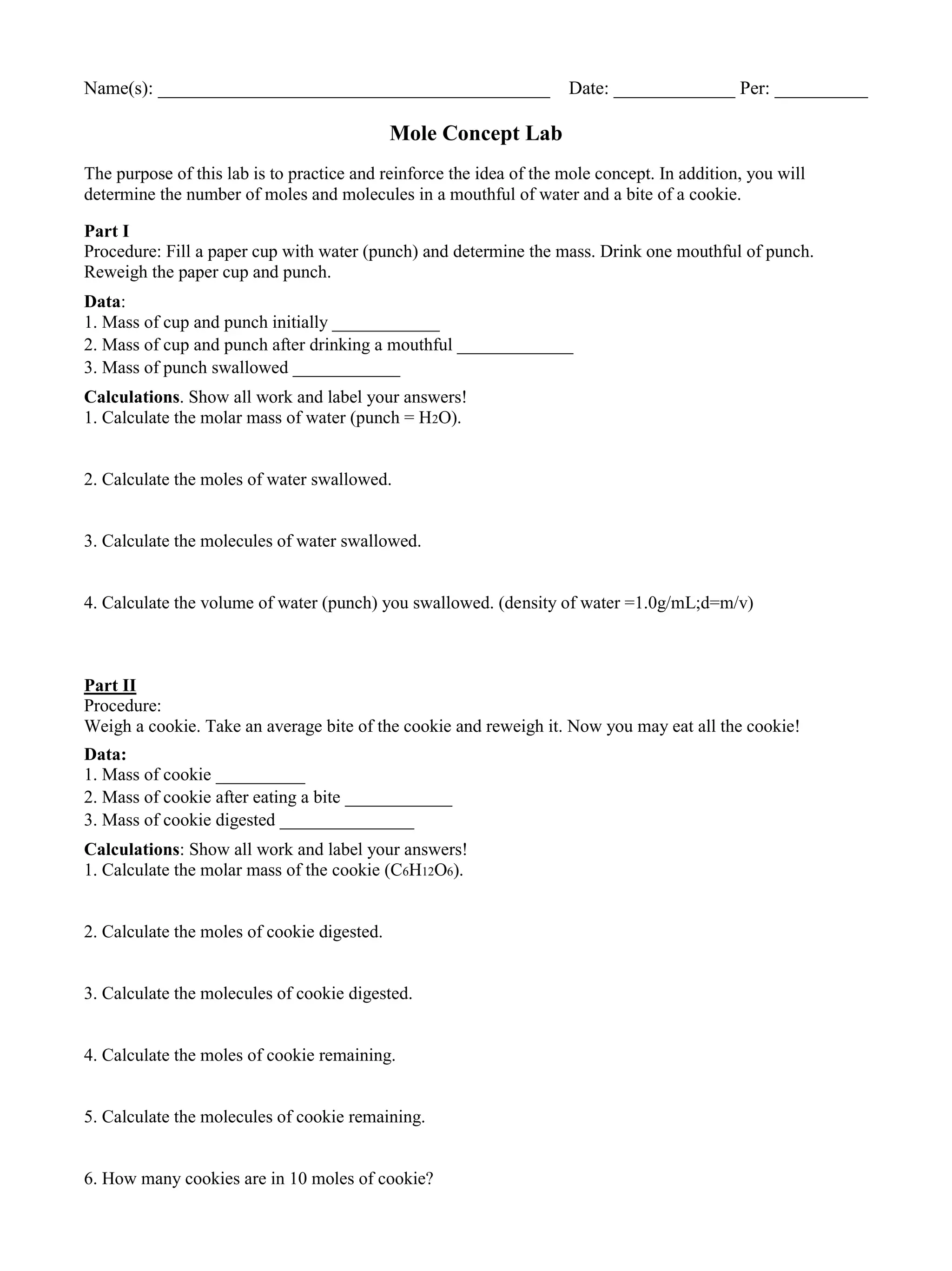 Mole concept lab | PDF