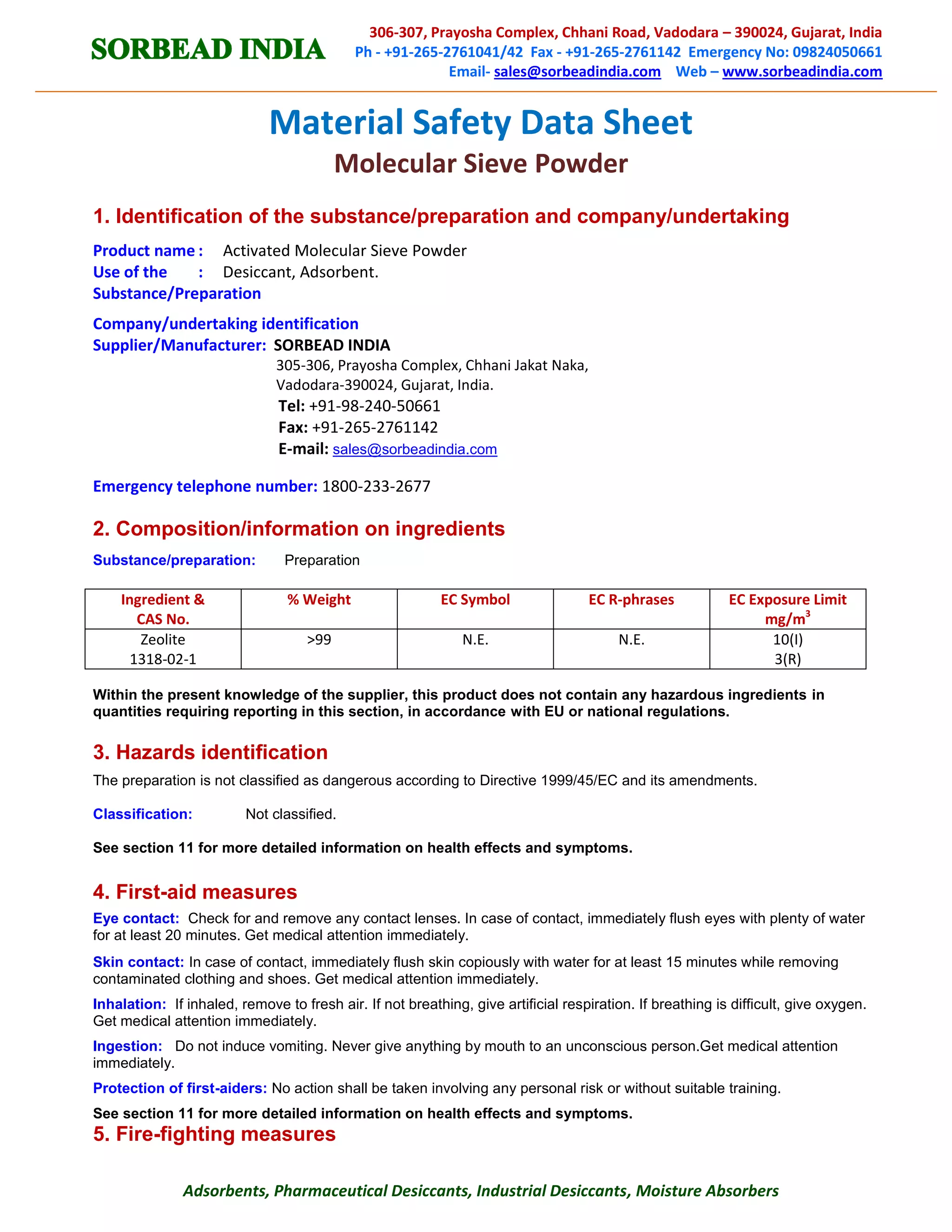 Molecular Sieve Powder msds | PDF