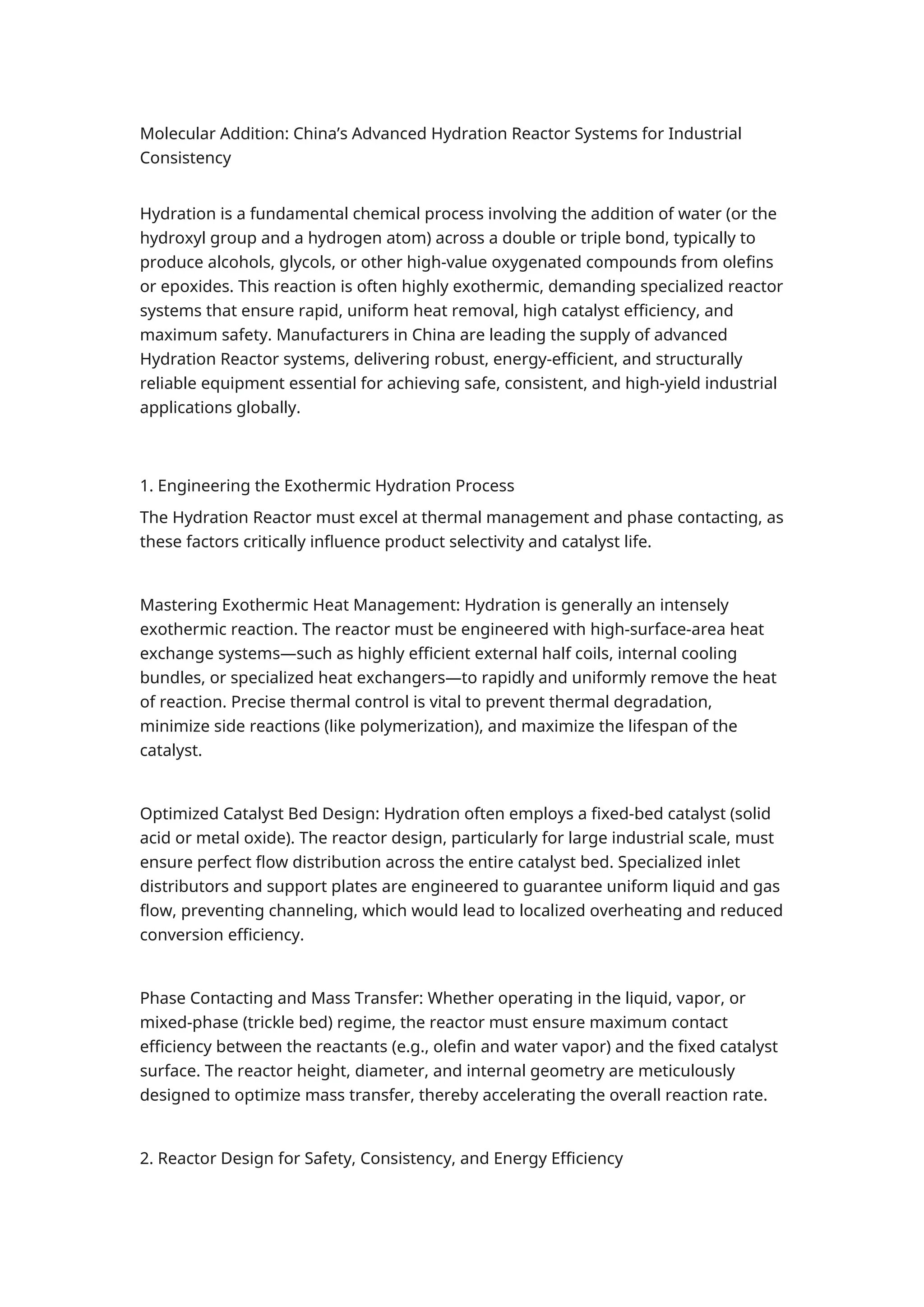 Molecular Addition China’s Advanced Hydration Reactor Systems for ...