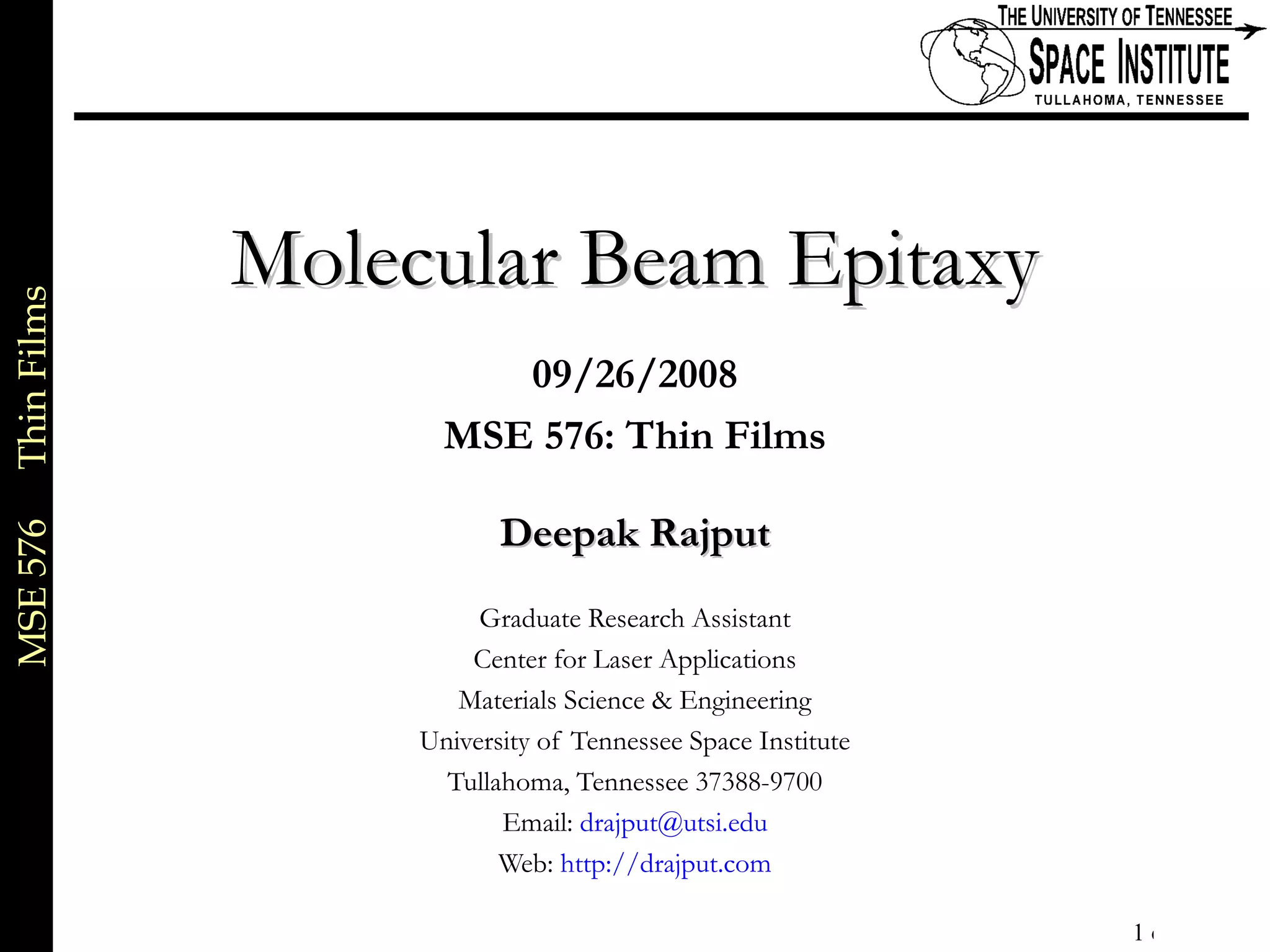 Molecular beam epitaxy | PPT