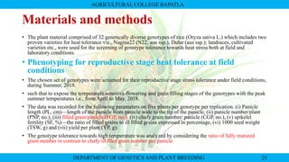 Molecular characterization of genotypes for thermotolerance in rice. | PPTX