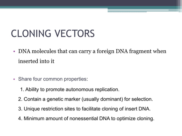 Molecular cloning vectors | PPTX | Biological Sciences | Science