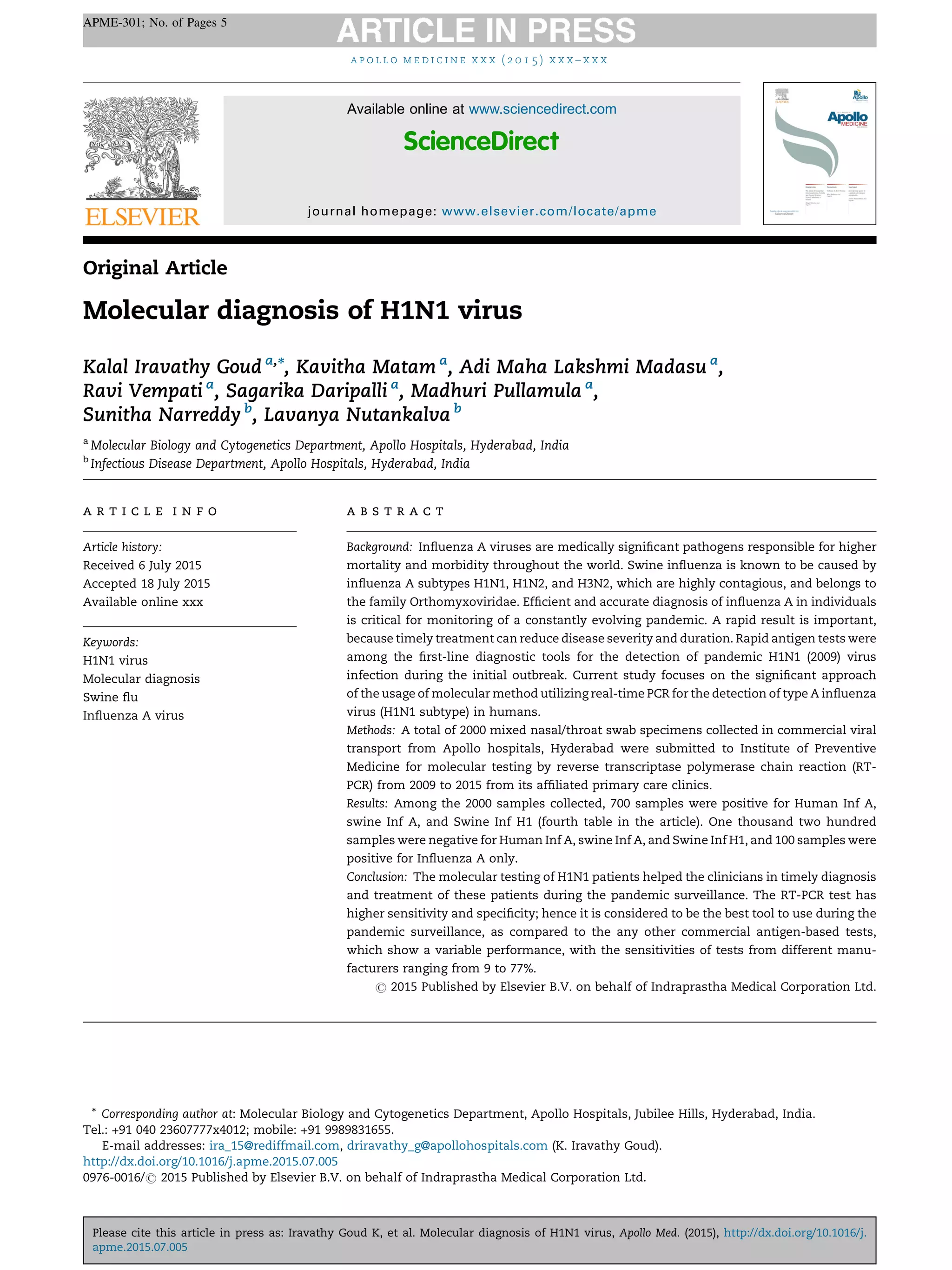 Molecular diagnosis of H1N1 virus | PDF