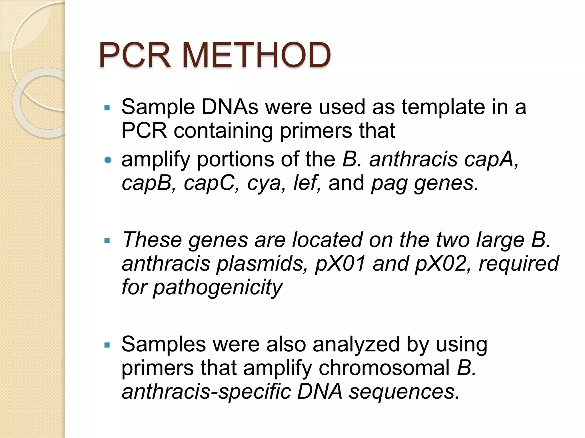 Molecular diagnostics of bacillus anthracis( immune and molecular ...