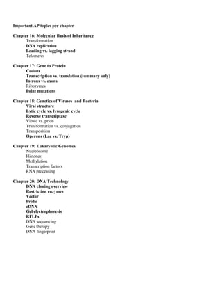 Molecular genetics unit at a glance | DOCX