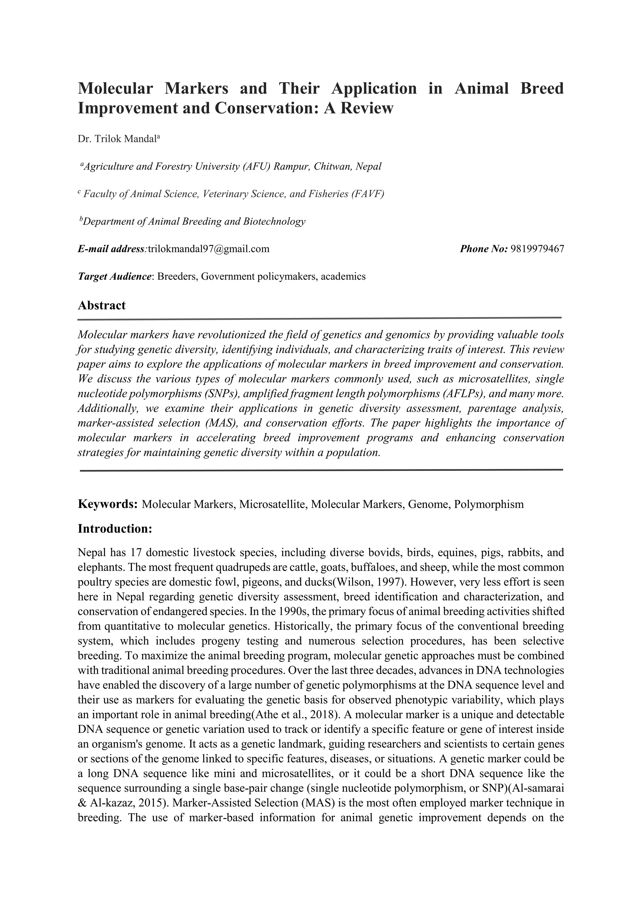 Molecular marker and its application in breed improvement and ...