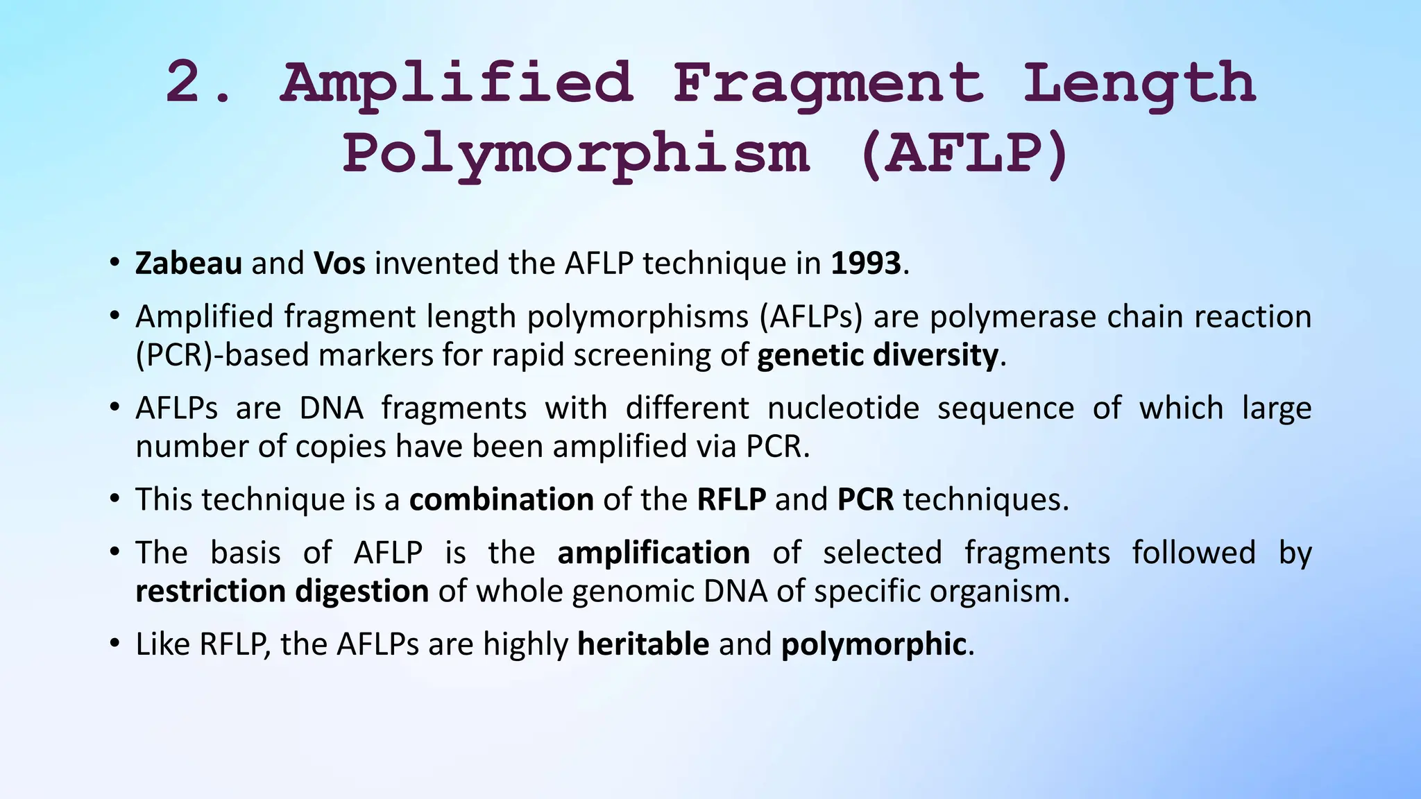 Molecular markers- RFLP, RAPD, AFLP, SNP etc. | PPTX