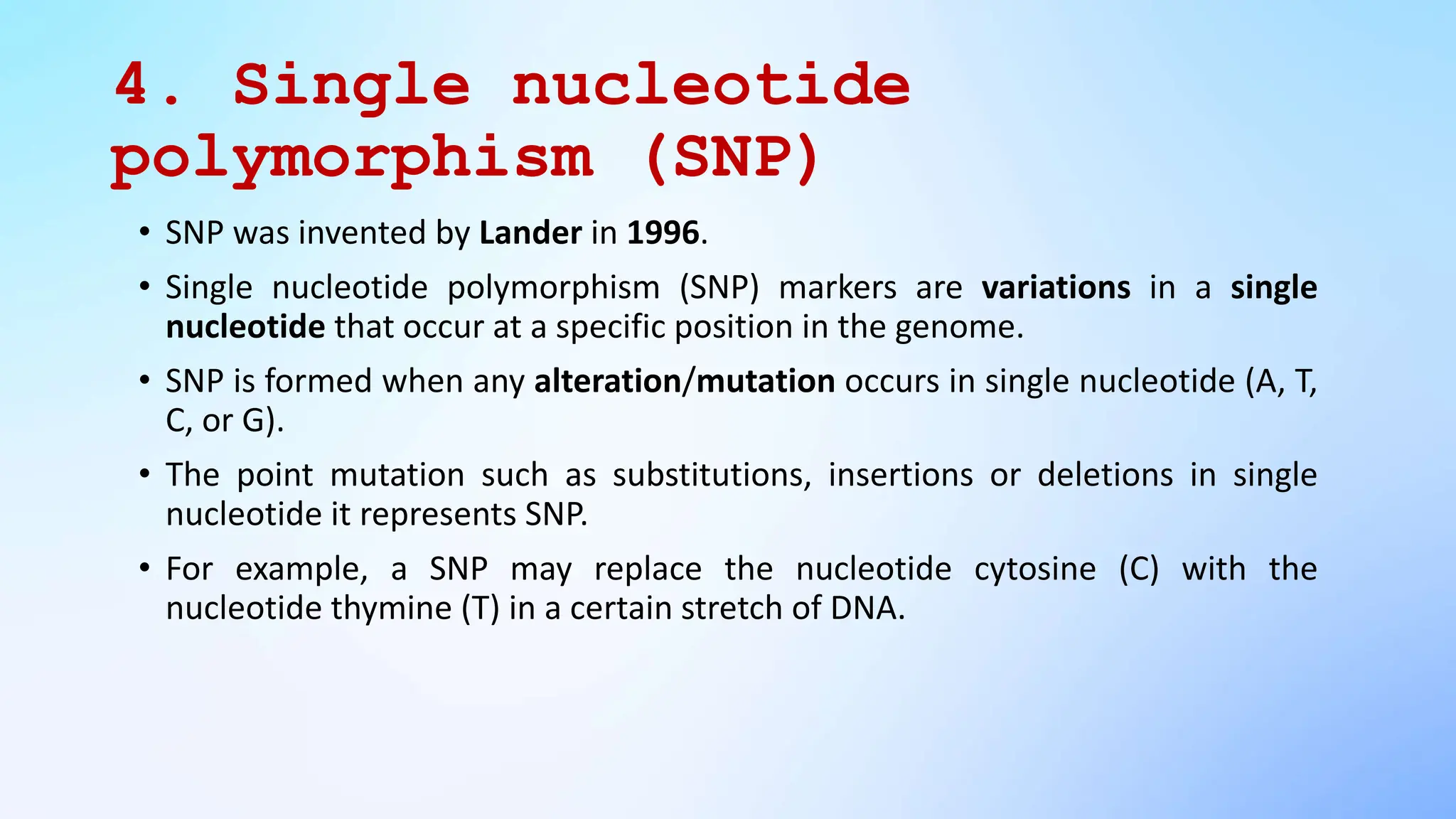 Molecular markers- RFLP, RAPD, AFLP, SNP etc. | PPTX