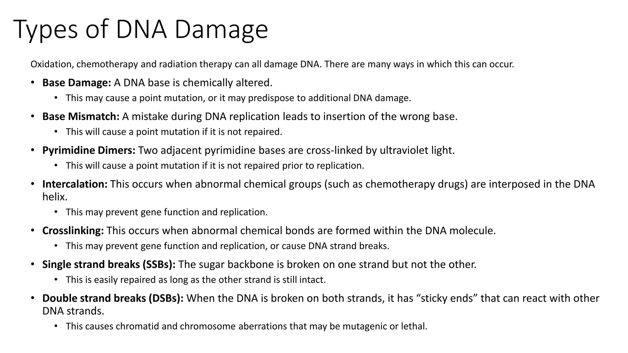 Molecular mechanisms of DNA damage and repair | PPTX
