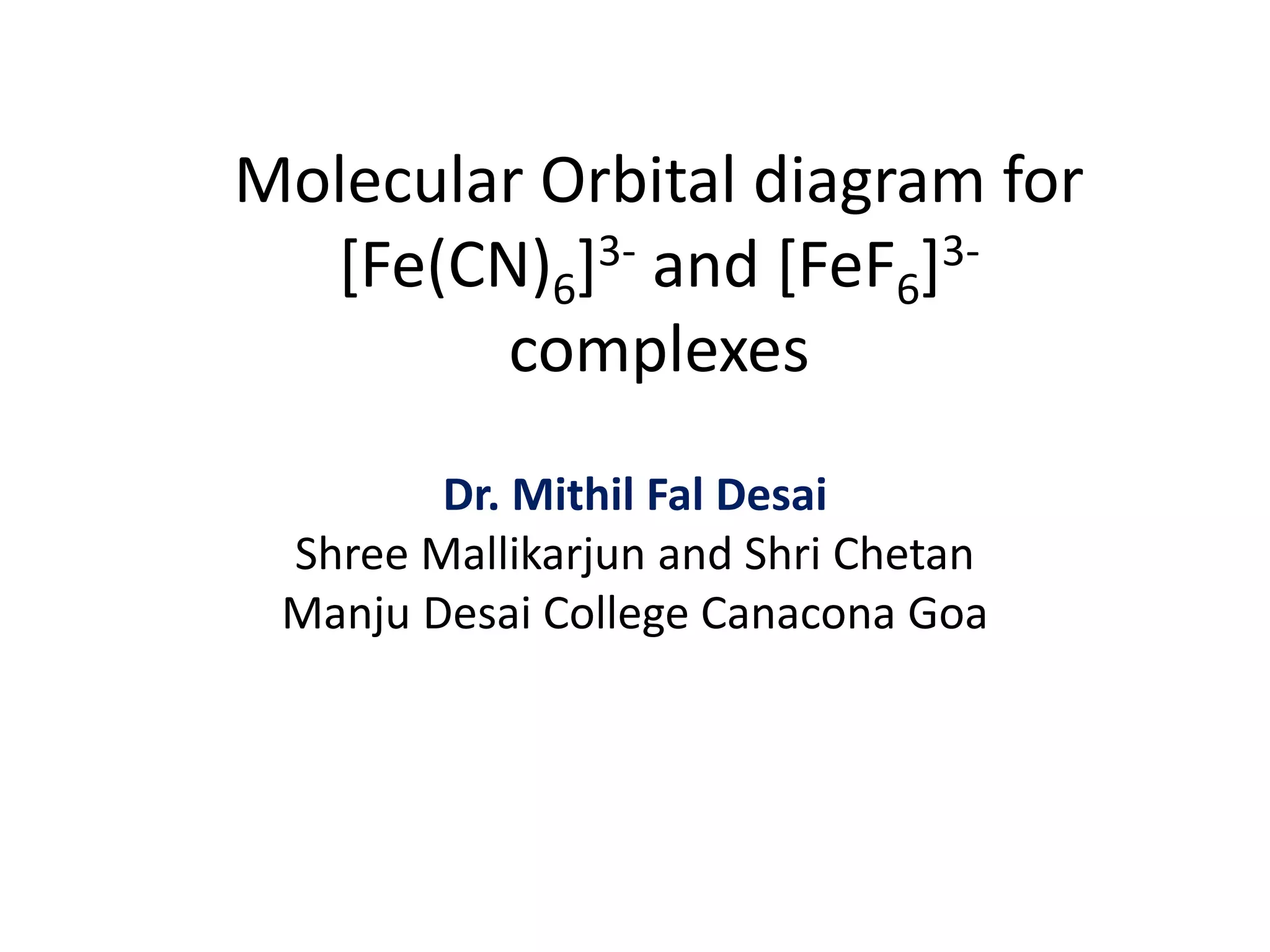Molecular orbitals diagrams of hexacyanoferrate(III) and ...