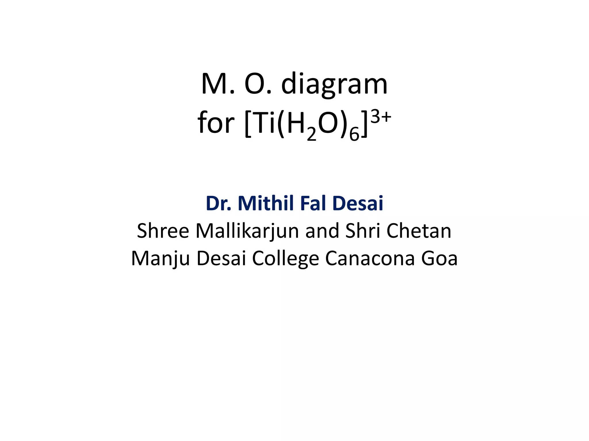 Molecular Orbital (M. O.) diagram for hexaaquatitanium(III) [Ti(H2O)6]3 ...