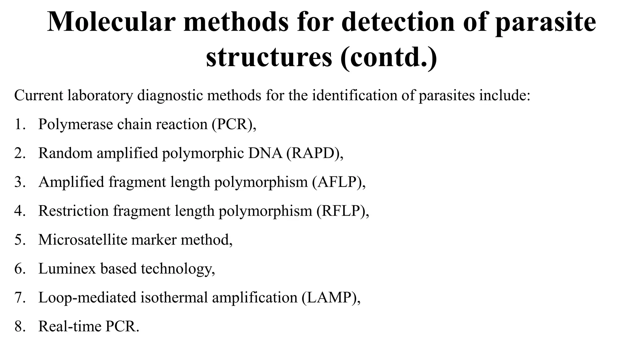 Molecular techniques for the study and diagnosis of parasite infection ...