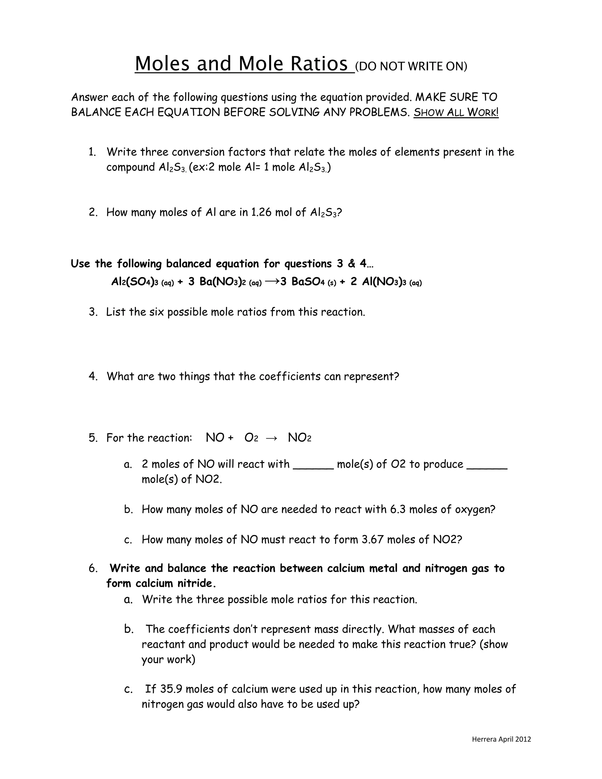 Moles and mole ratios | DOCX