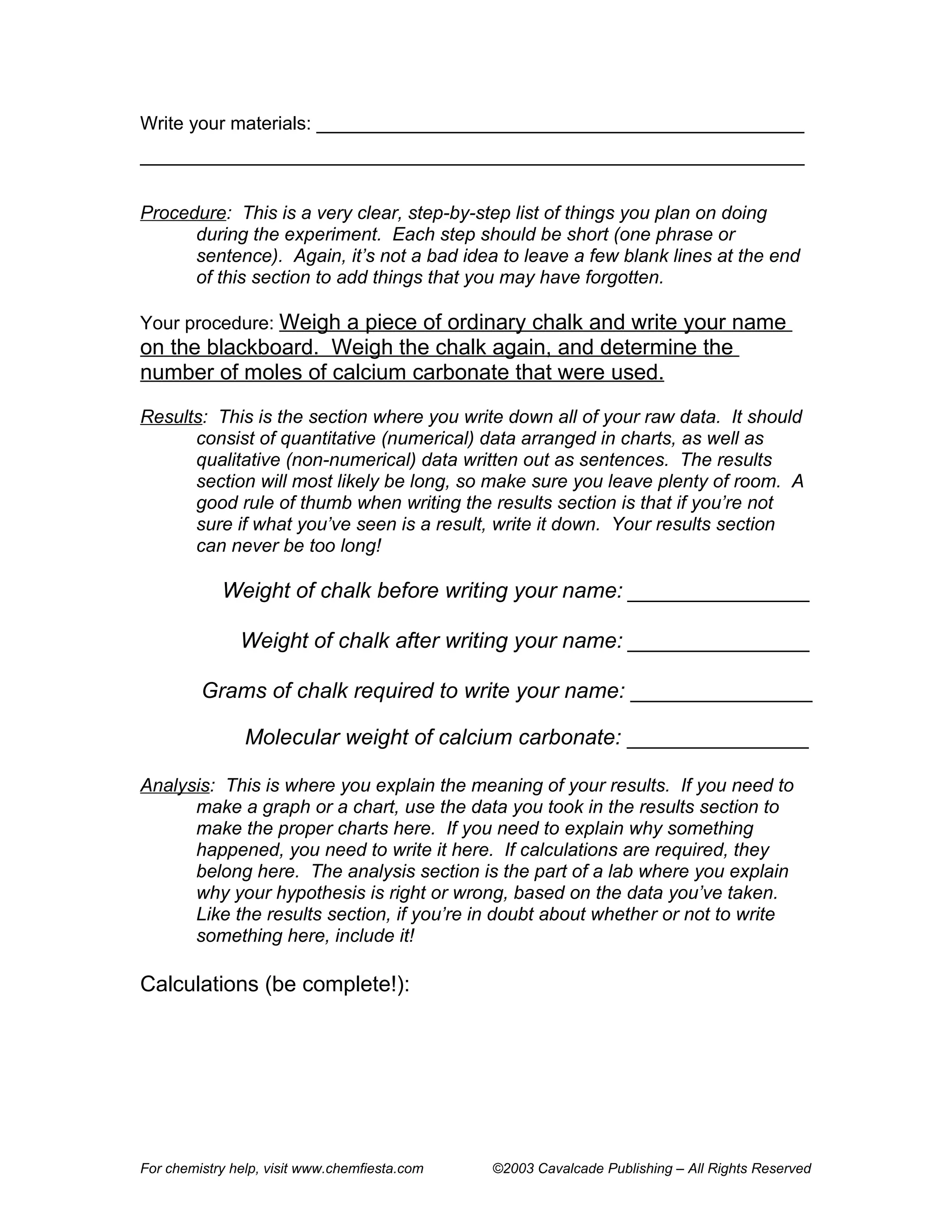 Chemistry - Moles of Chalk Lab | DOC | Chemistry | Science