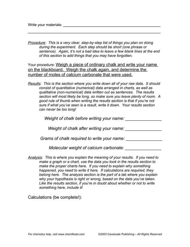 Chemistry - Moles of Chalk Lab | DOC | Chemistry | Science