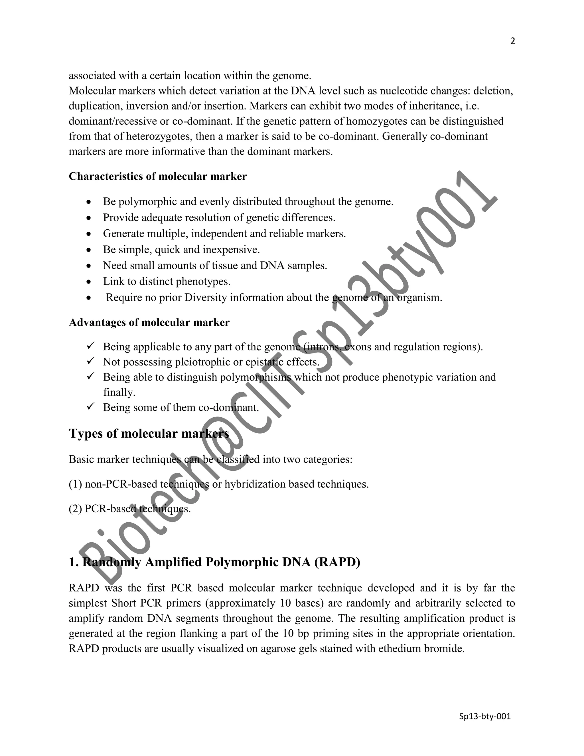 Molecular markers for measuring genetic diversity | DOCX