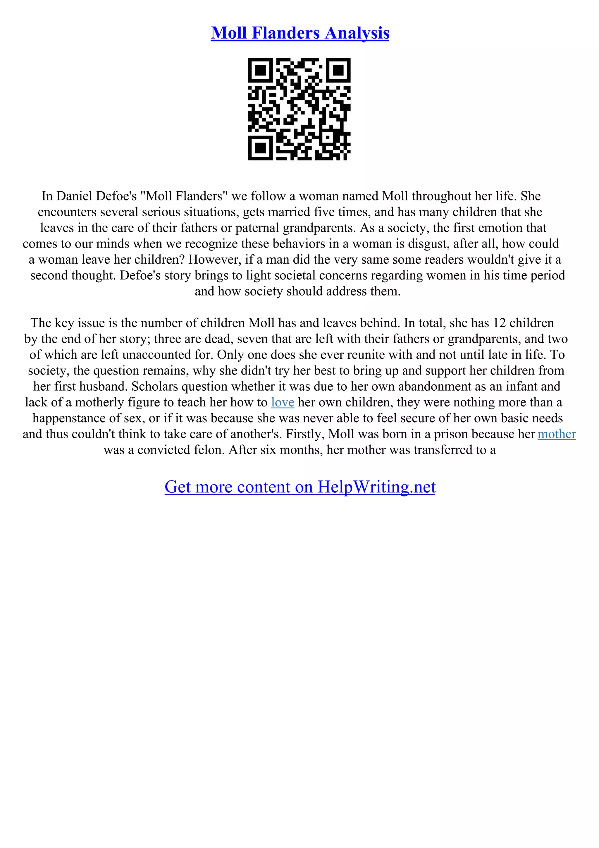 Moll Flanders Essay | PDF