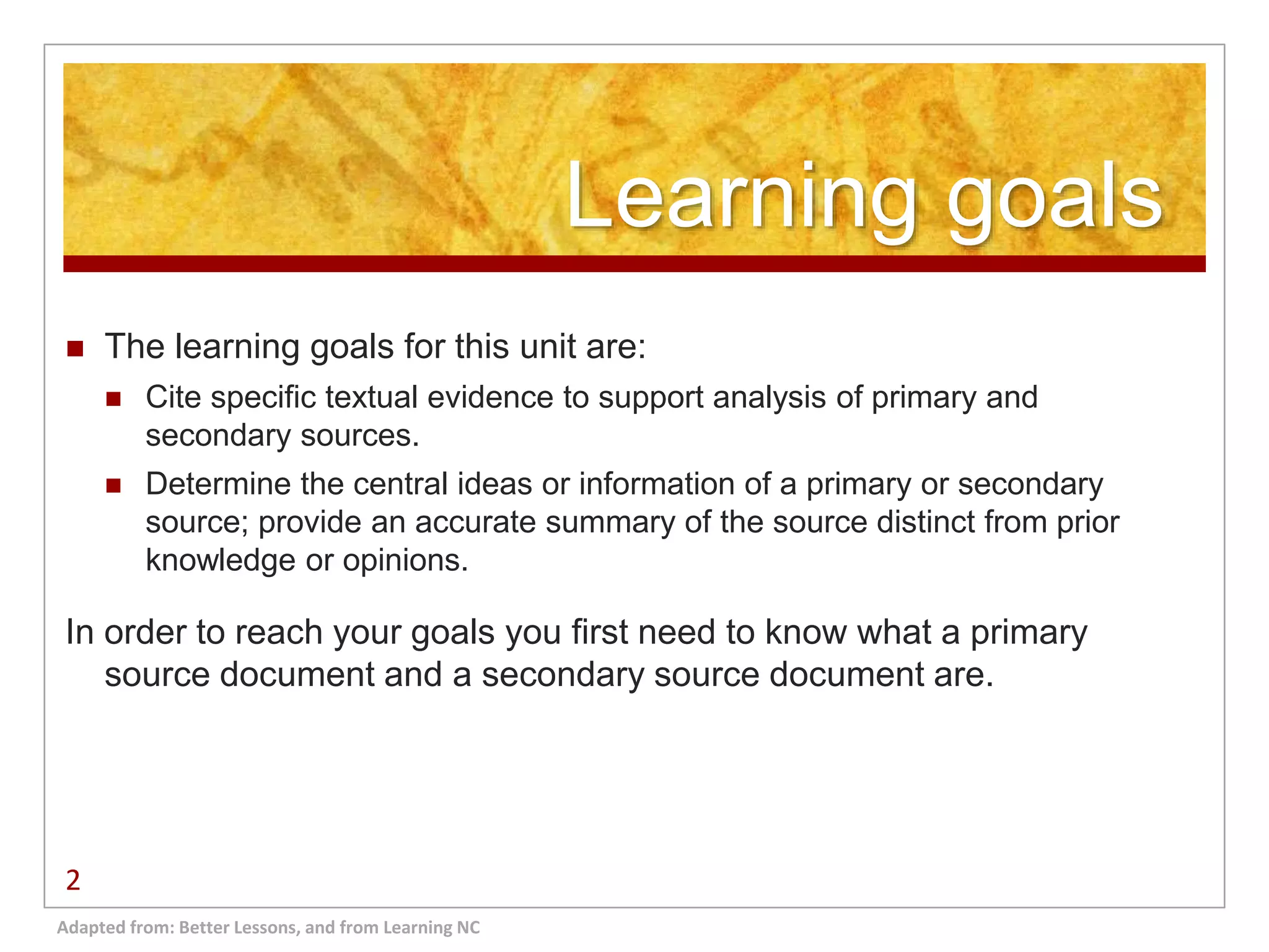 Mollie3 PowerPoint Primary/Secondary sources | PPTX | Secondary ...