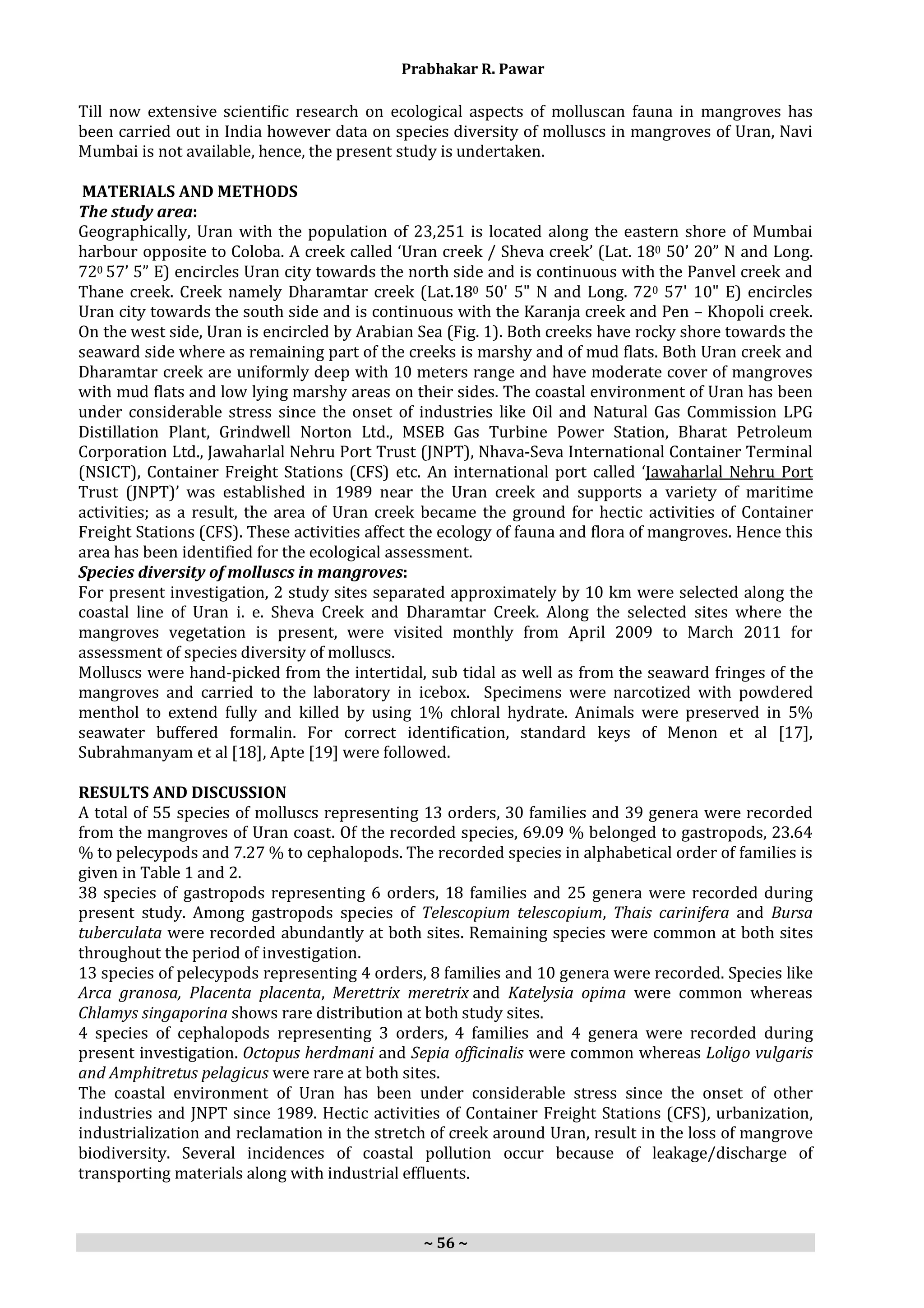 Molluscan diversity in mangroves of uran | PDF