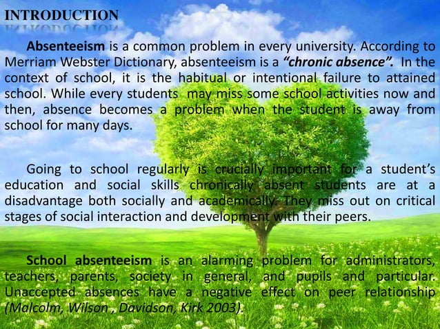CAUSES AND EFFECTS OF ABSENTEEISM | PPTX | Educational Assessment ...
