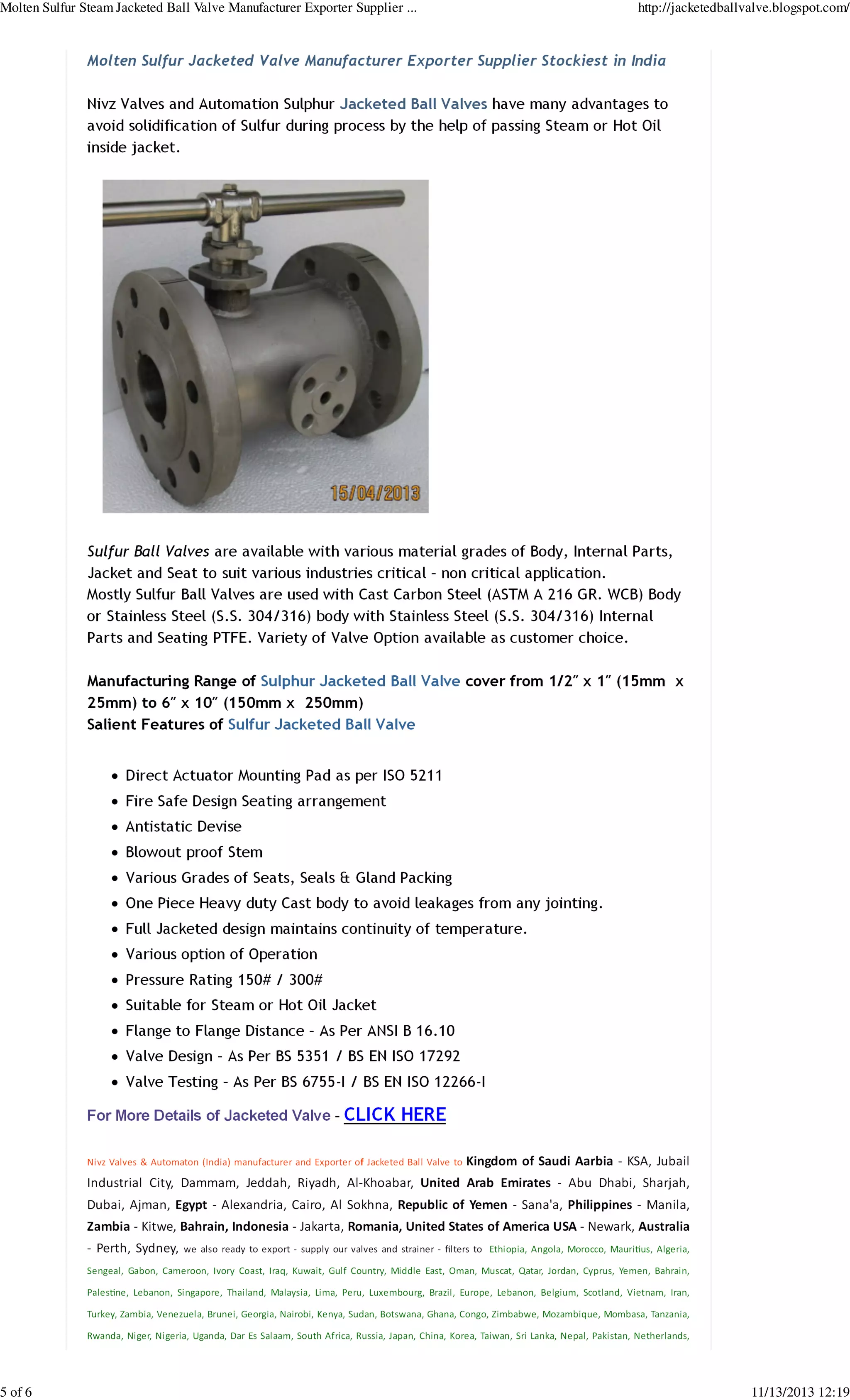 Molten sulfur steam jacketed ball valve manufacturer exporter s | PDF