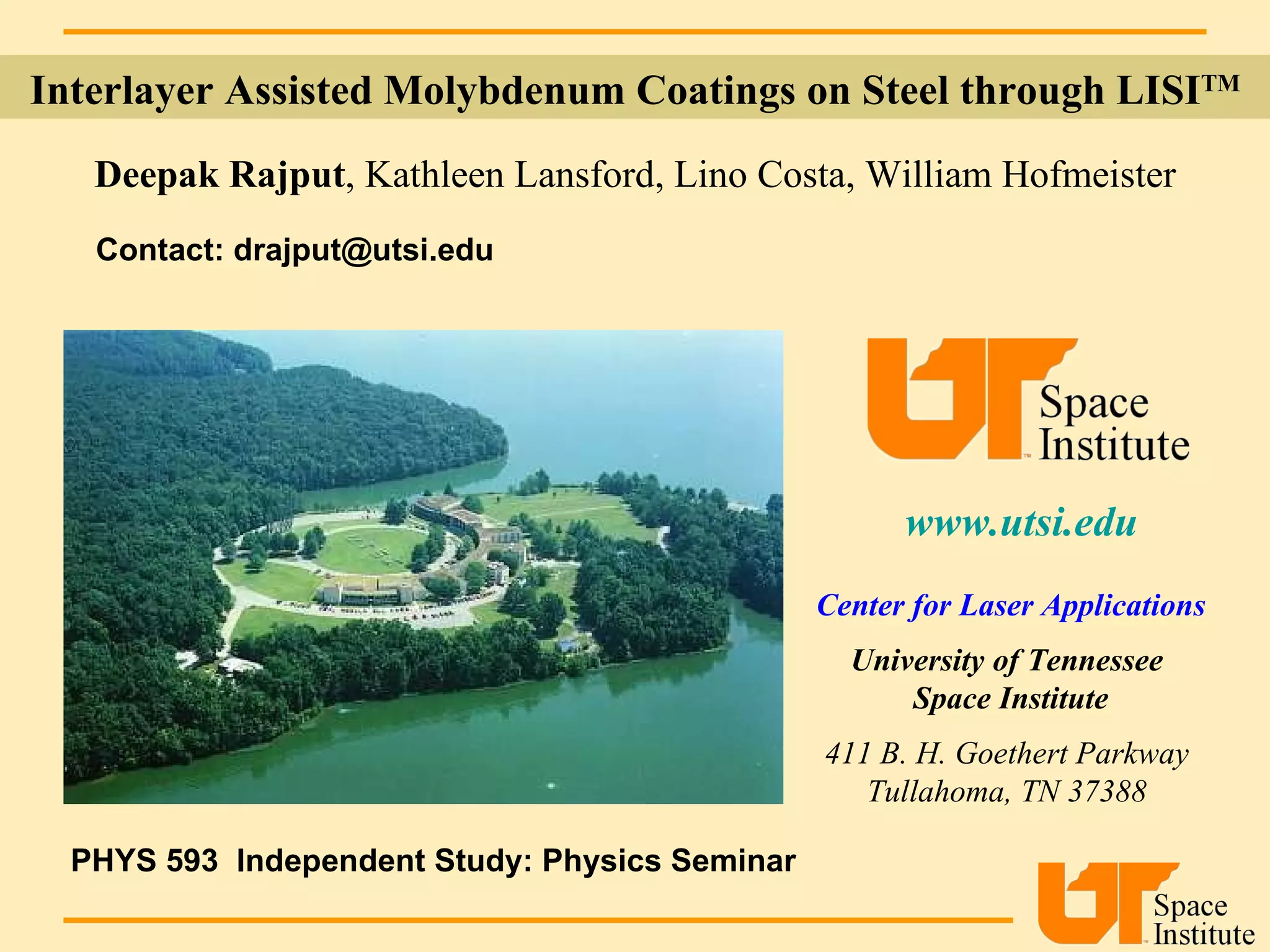 Molybdenum Coating on Steel | PPT