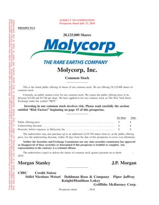 Moly Corp. - Prospectus 2010 | PDF