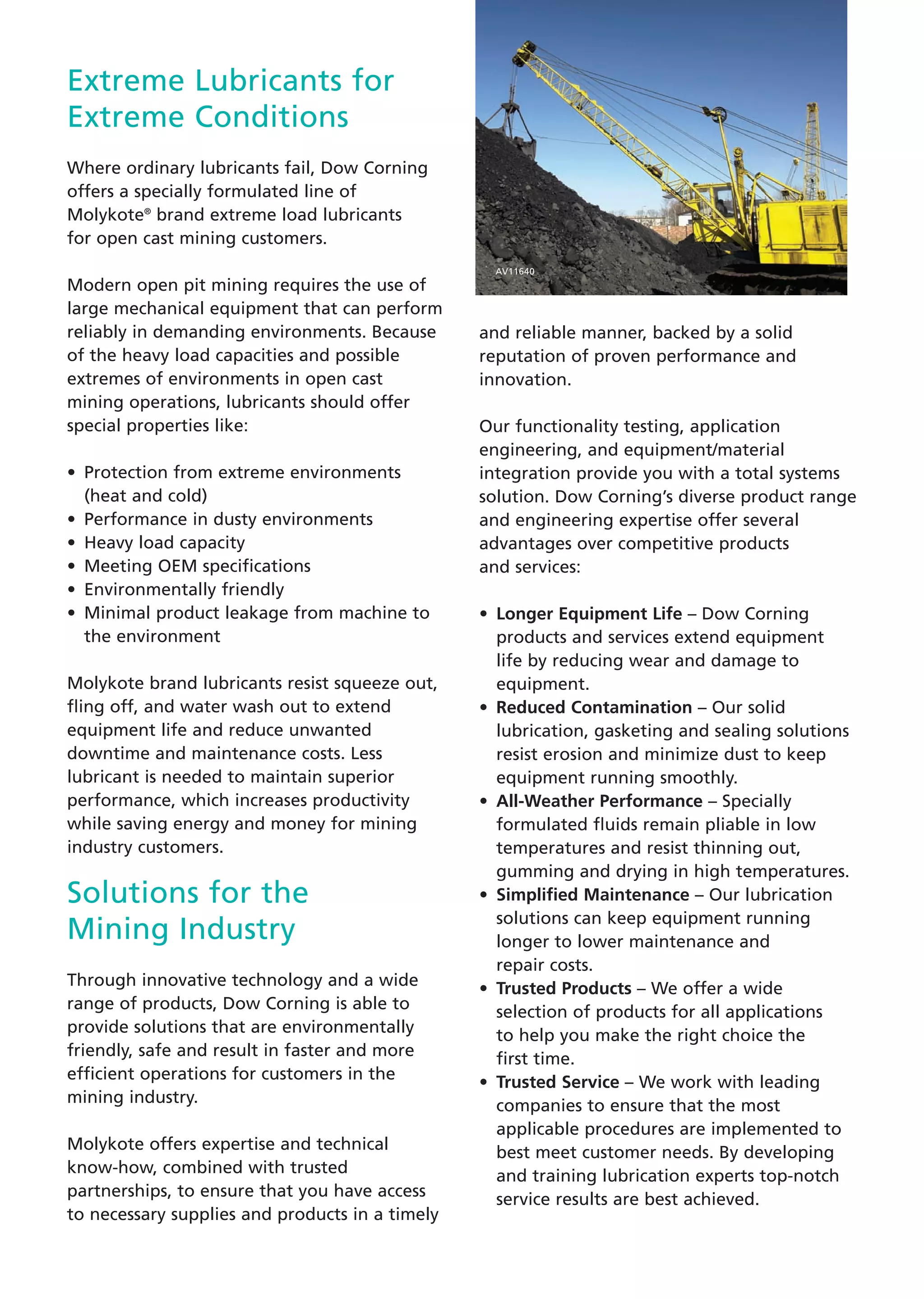 Molykote Mining Brochure | PDF