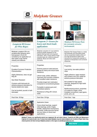 Molykote specialty greases for ropes, gears and bearings | PDF