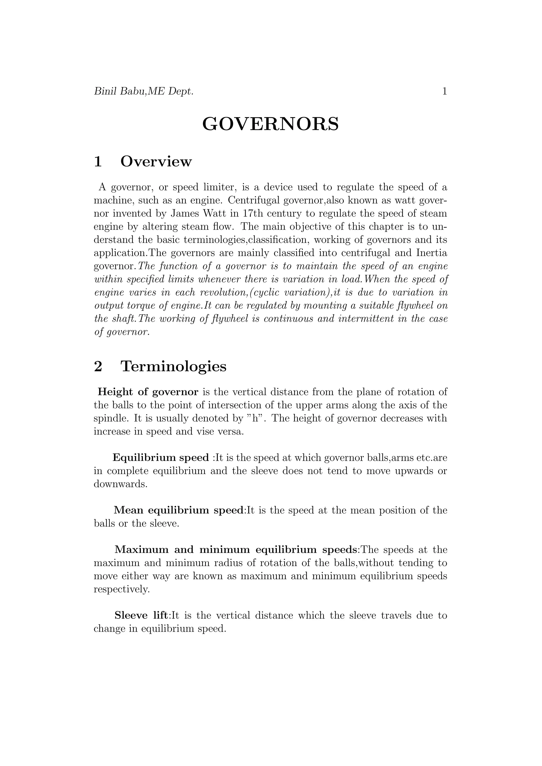 Mechanics of Machines (Governors) | PDF
