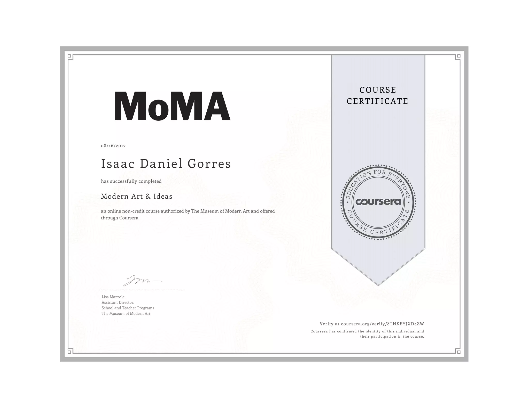 MoMA MOOC Certificates | PDF