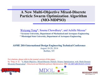A New Multi-Objective Mixed-Discrete Particle Swarm Optimization Algorithm | PPTX