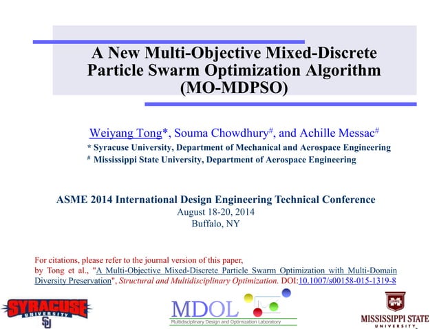 A New Multi-Objective Mixed-Discrete Particle Swarm Optimization Algorithm | PPTX