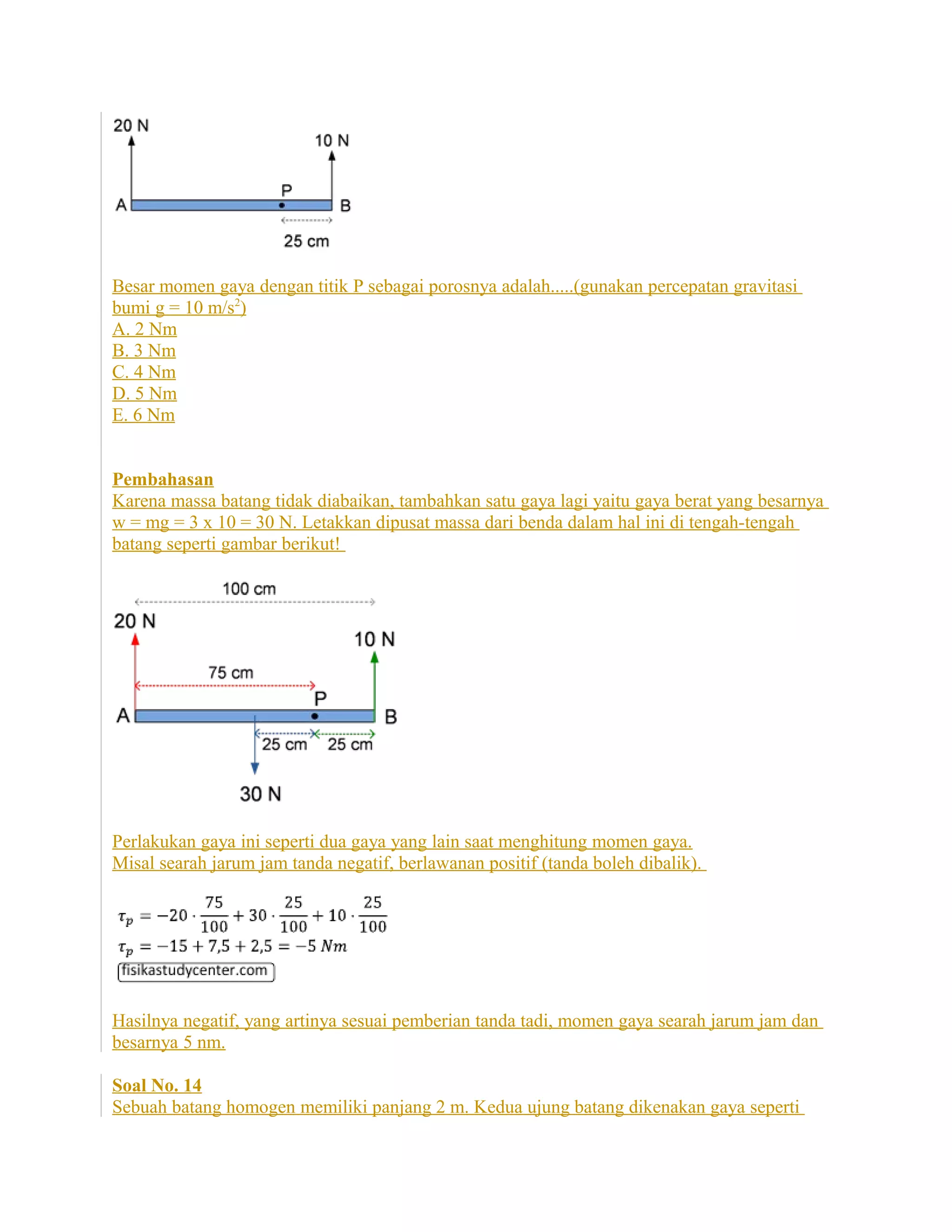 contoh soal dan pembahasan momen gaya dan momen inersia | DOC