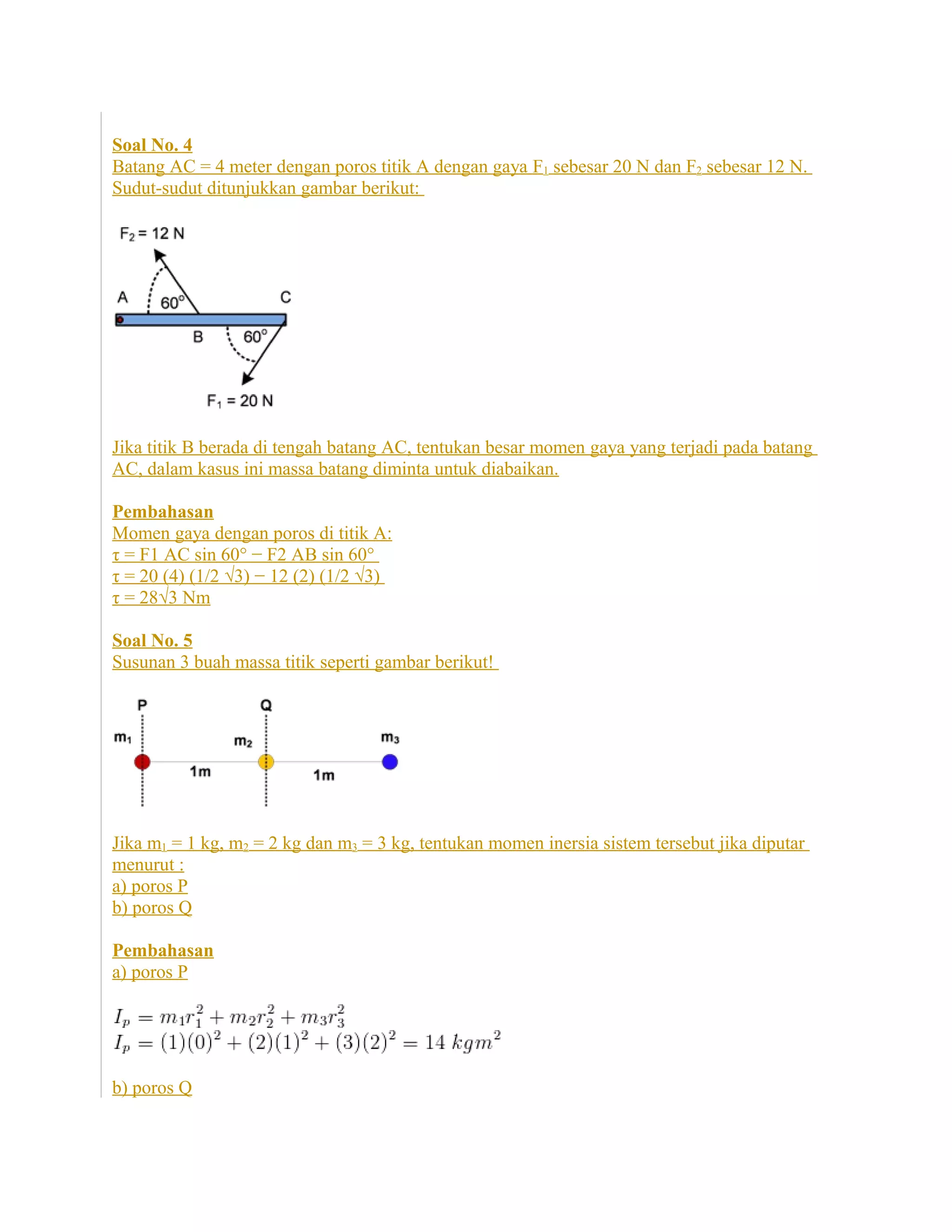 contoh soal dan pembahasan momen gaya dan momen inersia | DOC