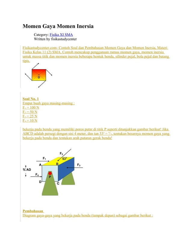 contoh soal dan pembahasan momen gaya dan momen inersia | DOC