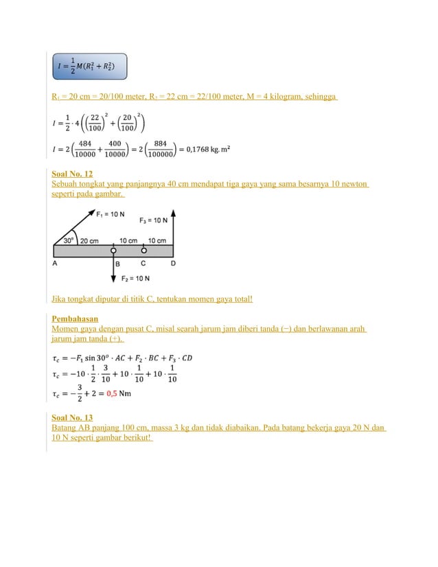 contoh soal dan pembahasan momen gaya dan momen inersia | DOC